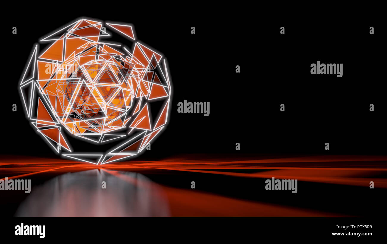 Polygonal Orange Abstract Triangle Glow Sphere on Dark Space Background Stock Photo - Alamy