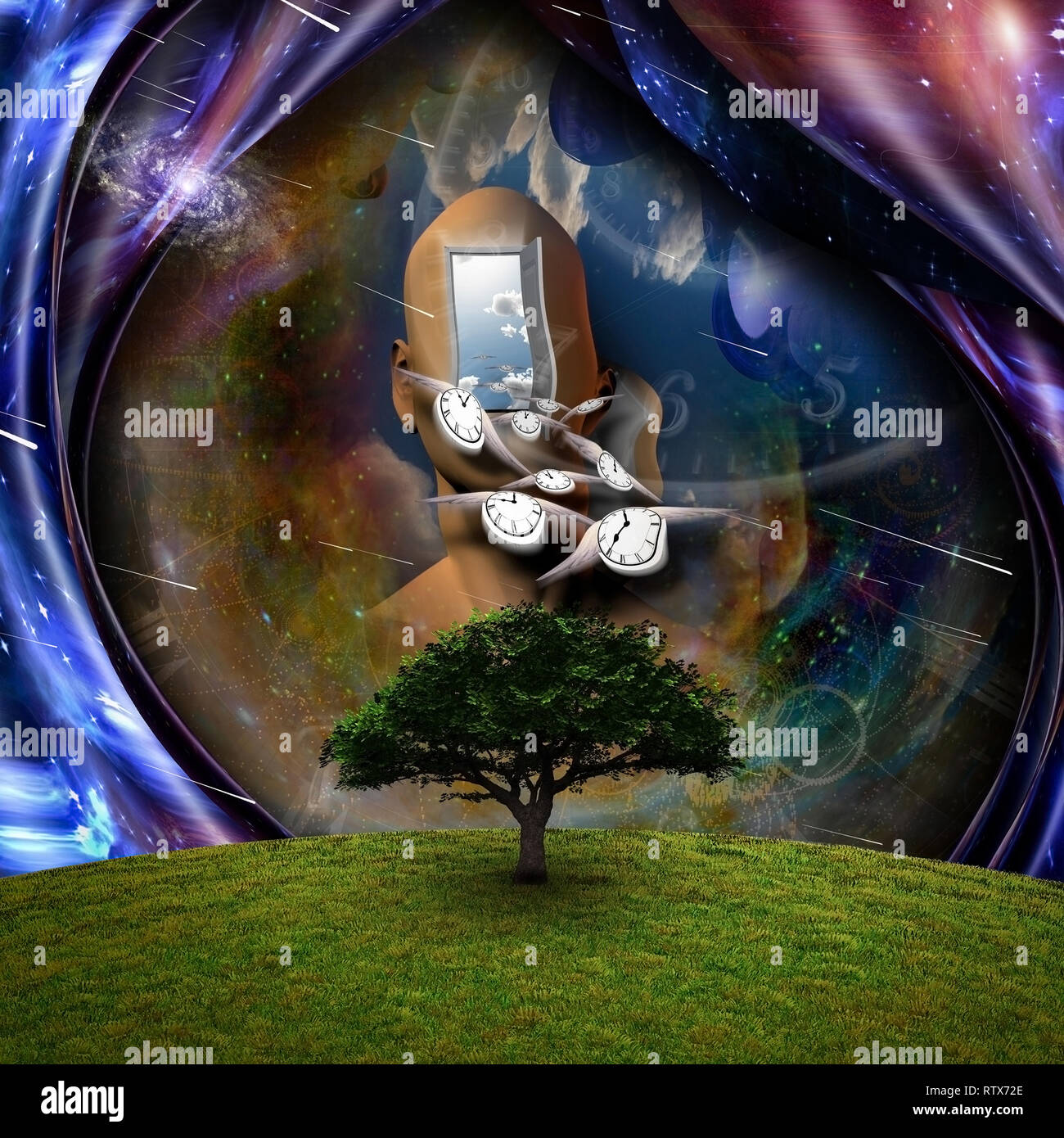 Surrealism. Flow of Time through space. 3D rendering Stock Photo - Alamy
