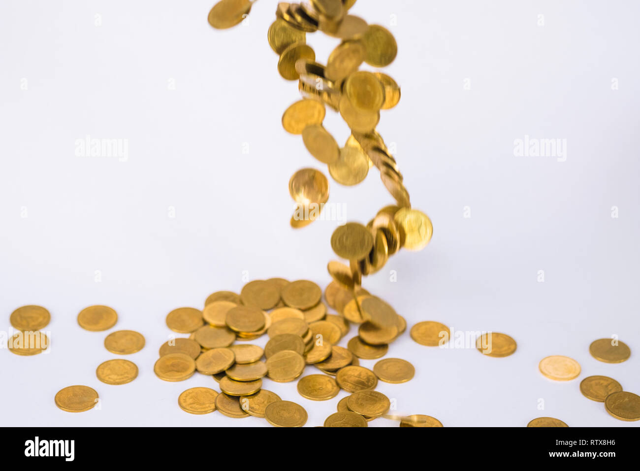 Movement of falling gold coin, flying coin, rain money with soft shadow ...