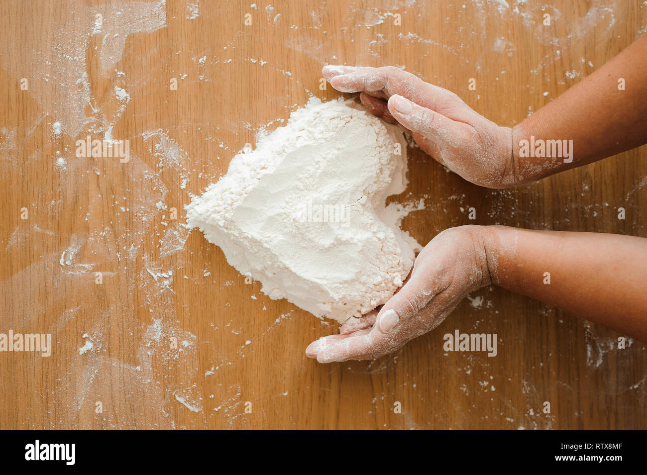 Chef preparing dough - cooking process, work with flour Stock Photo - Alamy