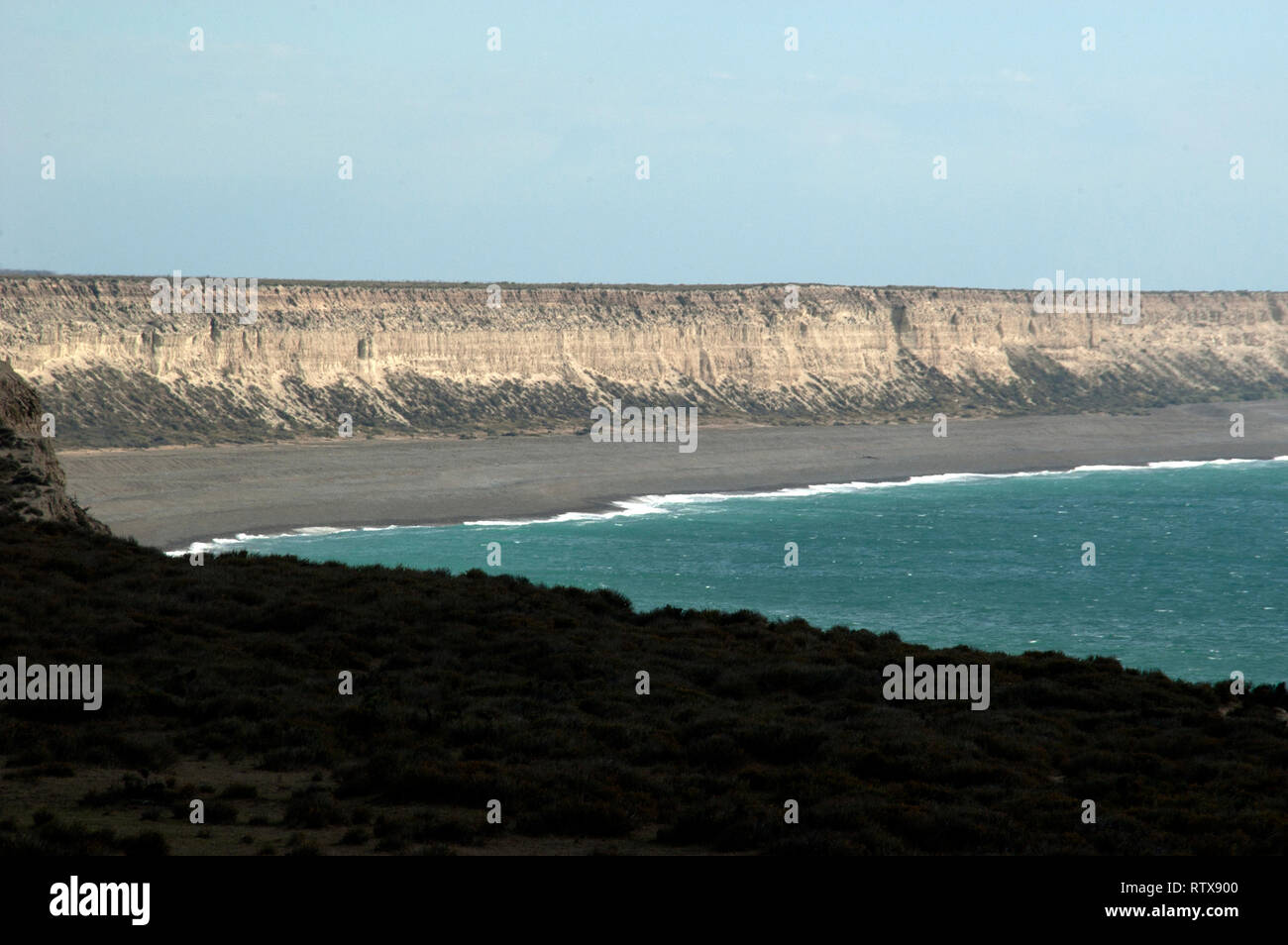 Typical beach topography at Valdes Peninsula, Chubut, Argentina Stock ...