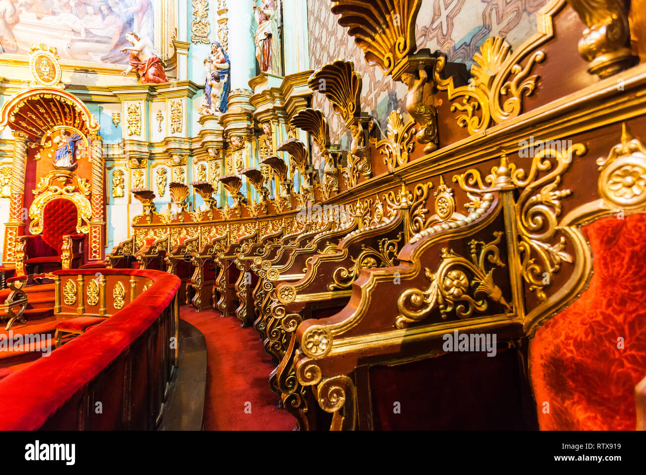 Quito, Ecuador, July 2018: Detail of the main altar of the Metropolitan ...