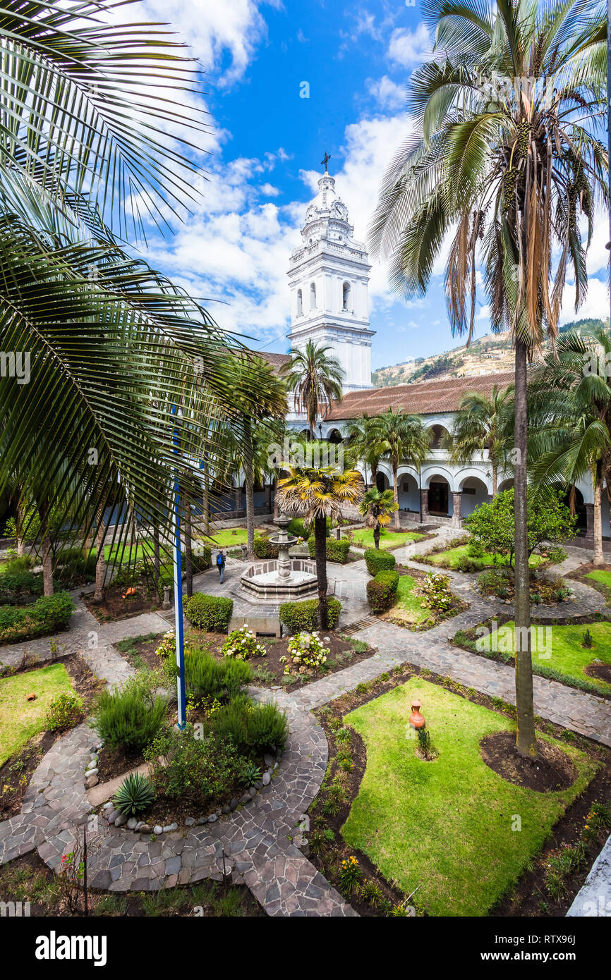 Quito, Ecuador, July 2018: Interior courtyard of the convent of Santo ...