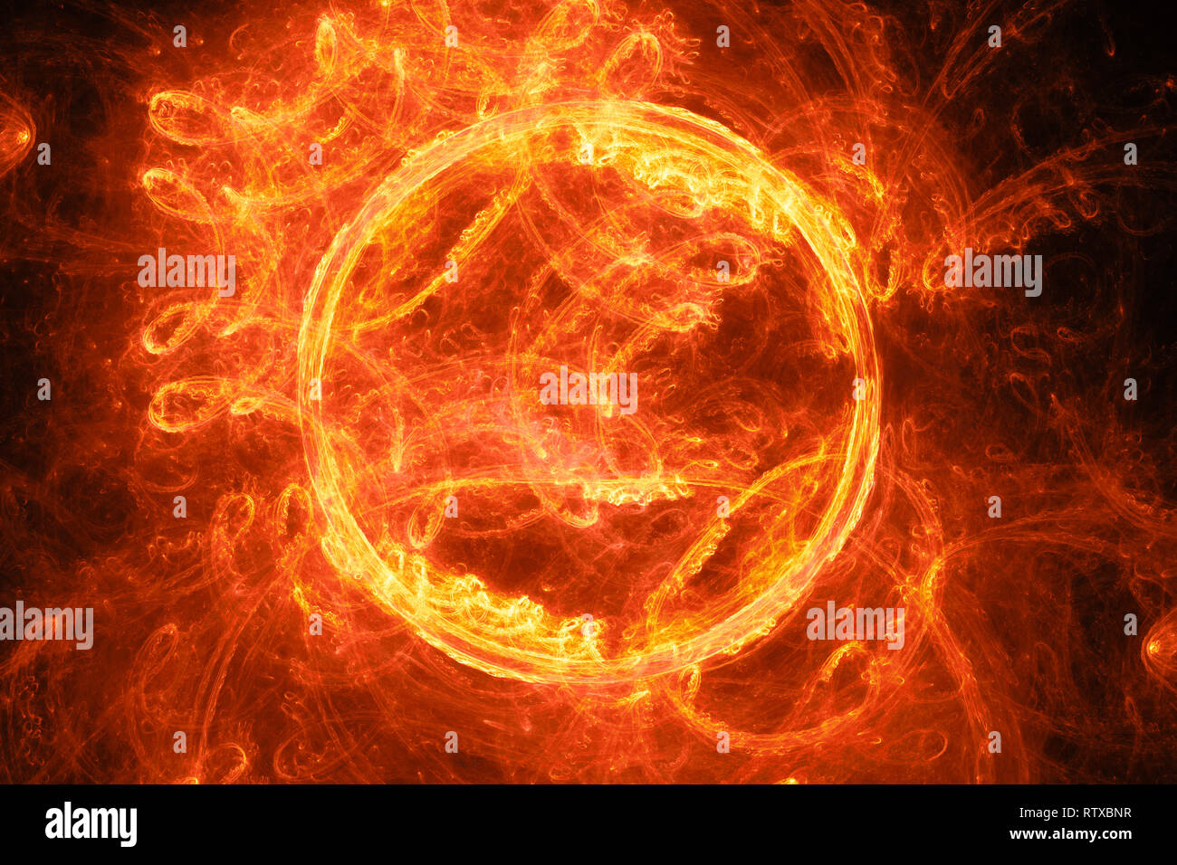 Fiery glowing ring flame in space, computer generated abstract background, 3D rendering Stock ...