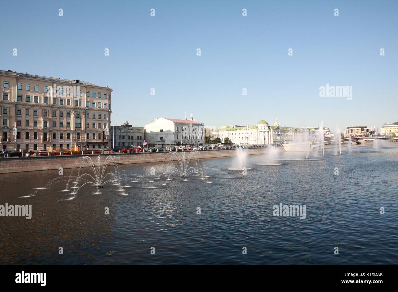 many fountain on river Stock Photo - Alamy