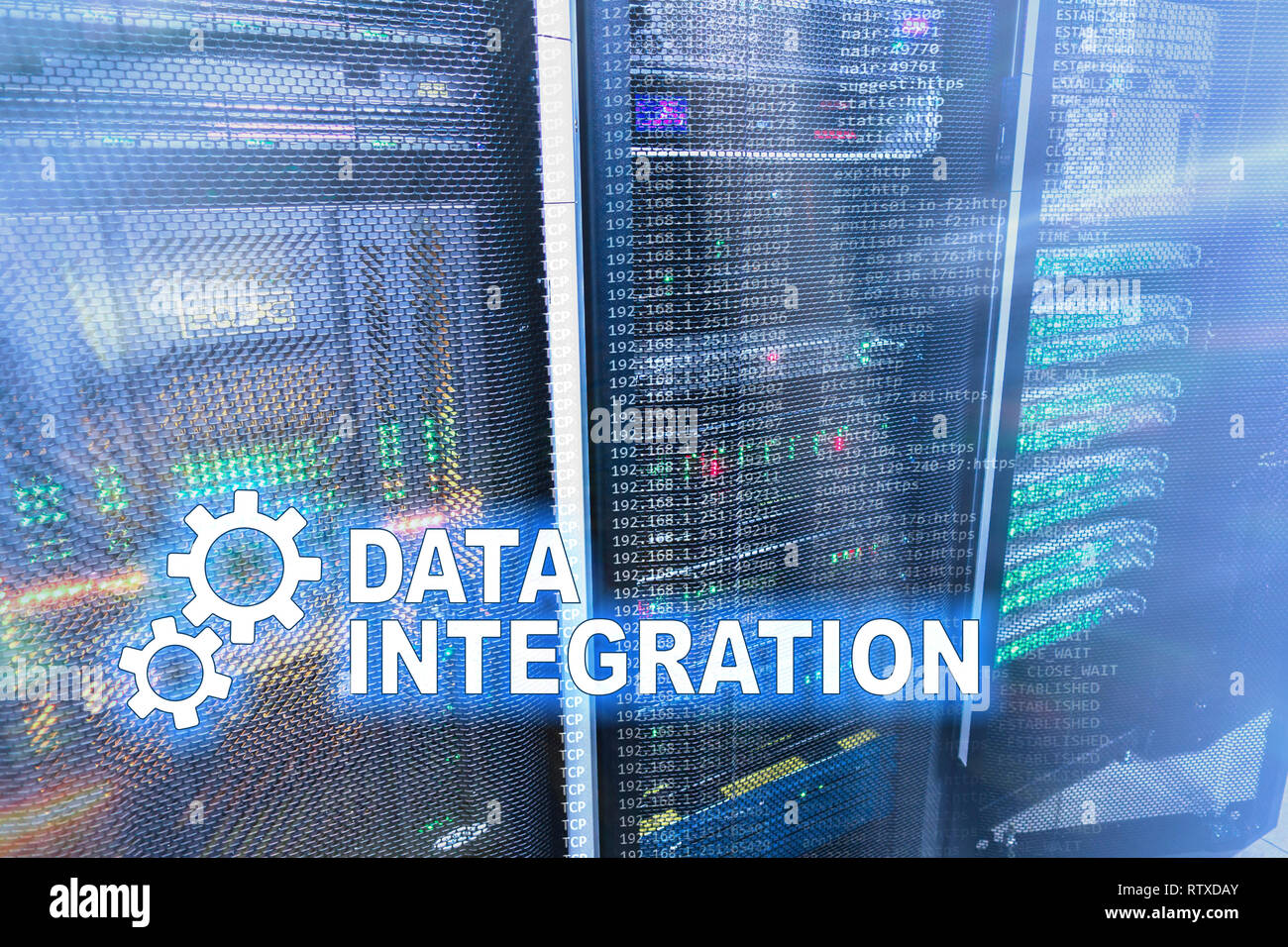 Data integration information technology concept on server room ...