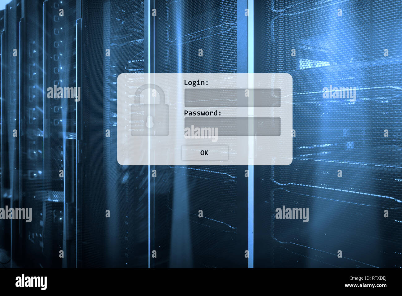 Server room, login and password request, data access and security Stock ...