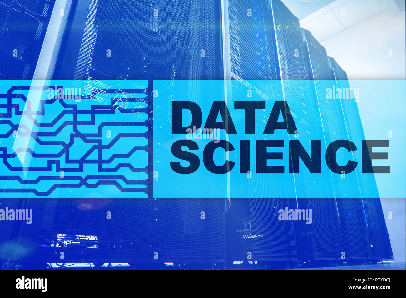 Data science, business, internet and technology concept on server room ...