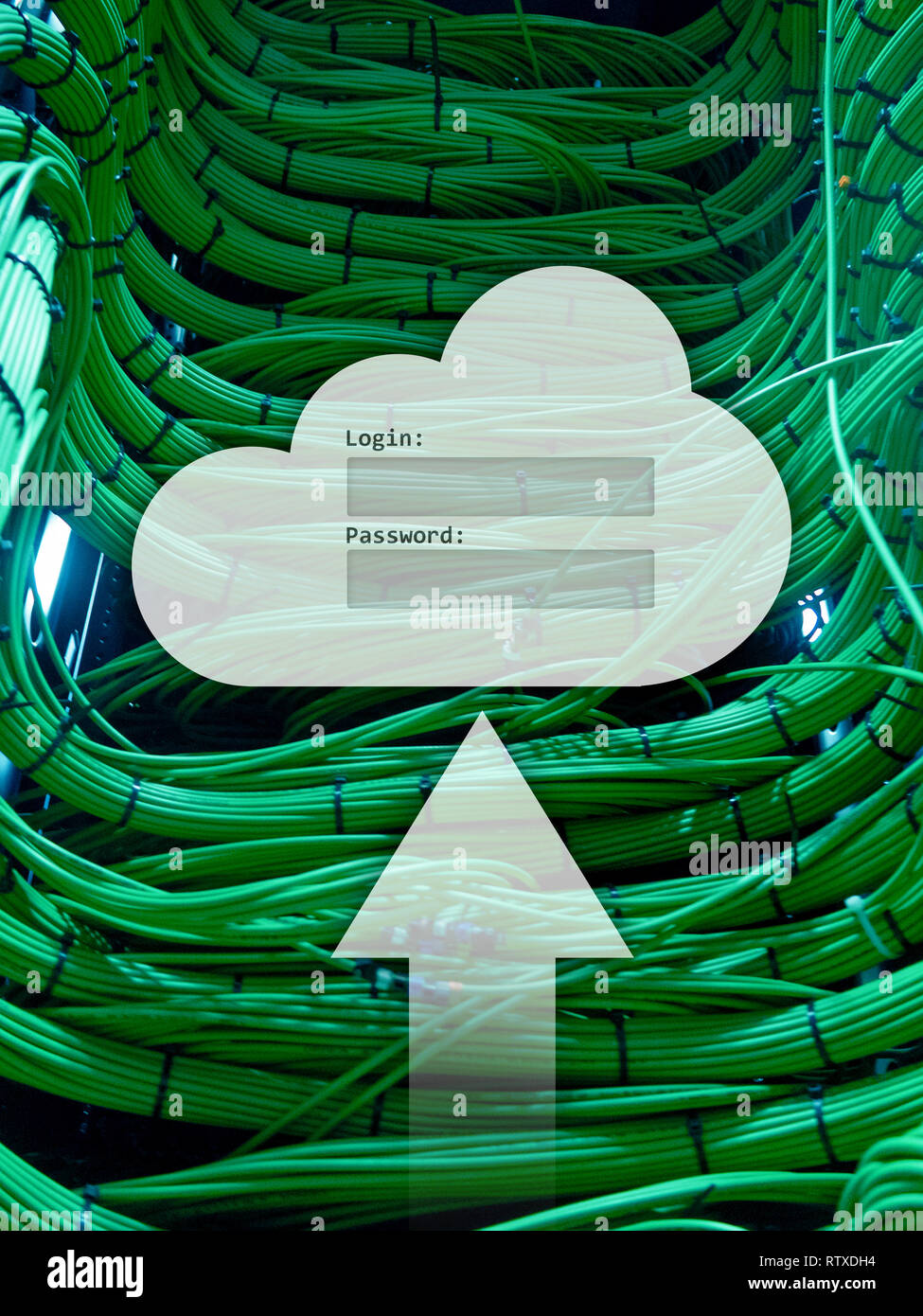 Cloud storage, data access, login and password request window on server ...
