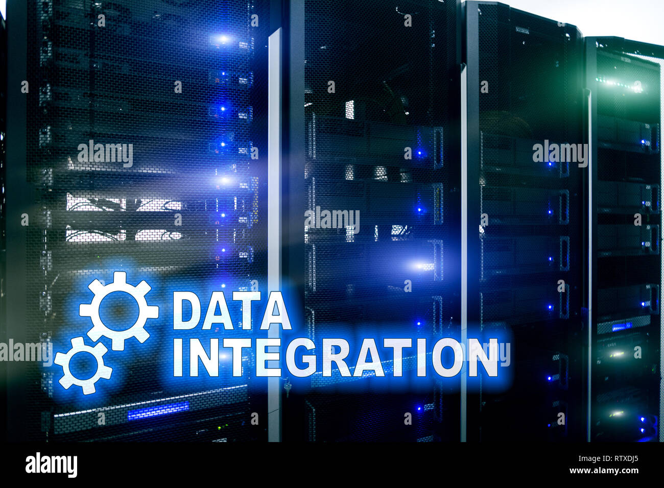 Data integration information technology concept on server room ...