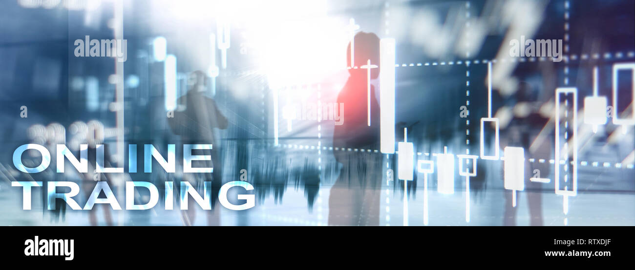 Online trading, FOREX, Investment concept on blurred business center ...