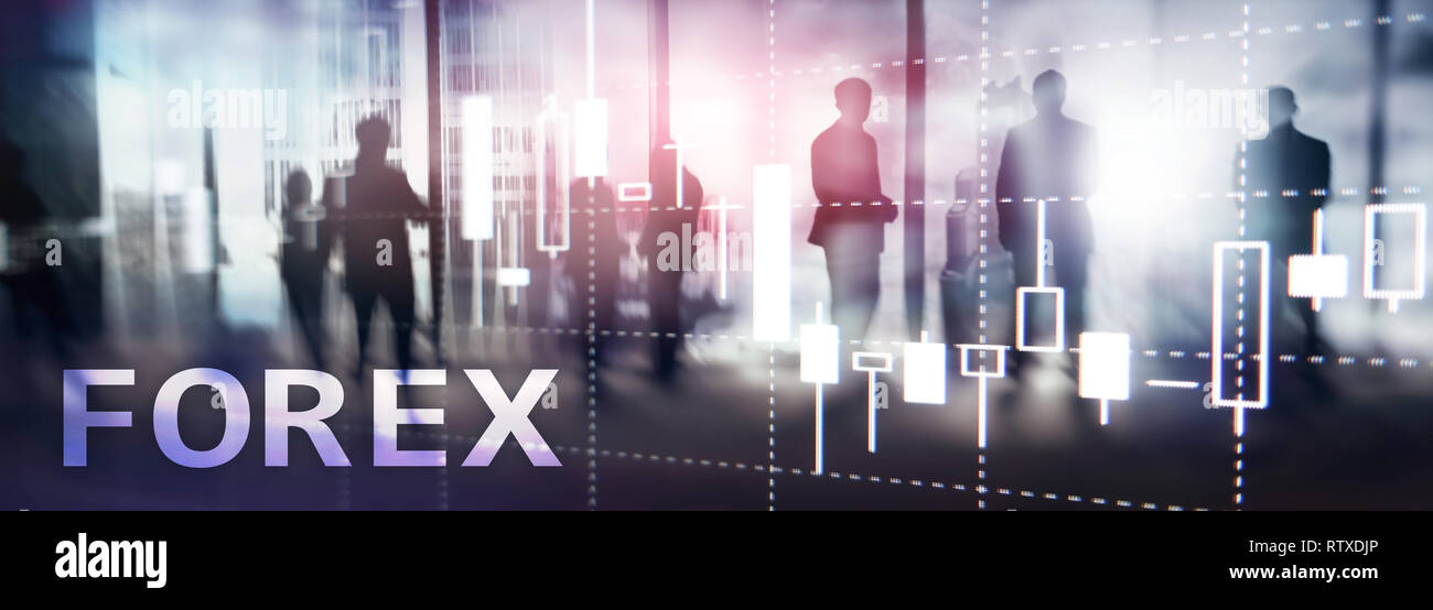 Forex trading, financial candle chart and graphs on blurred business ...