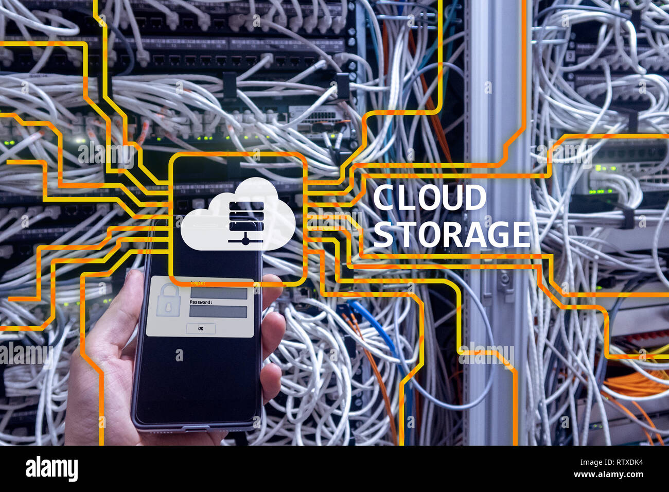 Cloud data storage concept on server room background Stock Photo - Alamy