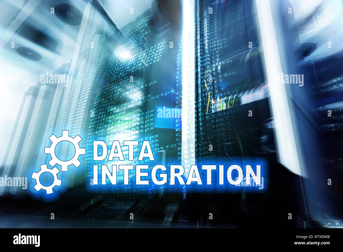 Data integration information technology concept on server room ...