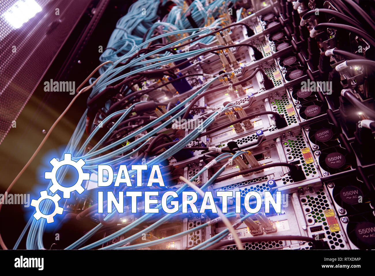 Data integration information technology concept on server room ...