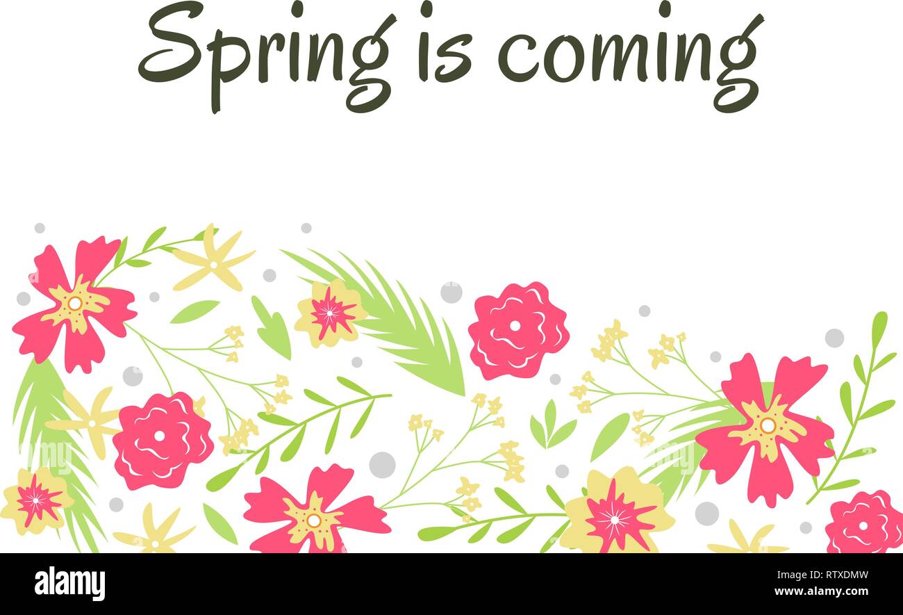 Hand-drawn spring vector illustration. Botanical background with place ...