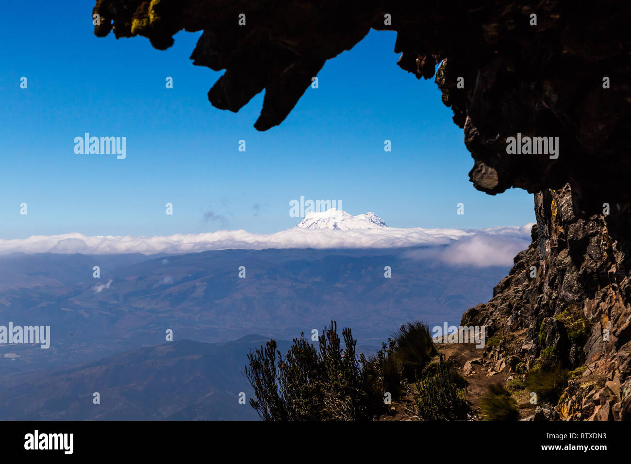 View of Antisana volcano from a rock window Stock Photo - Alamy