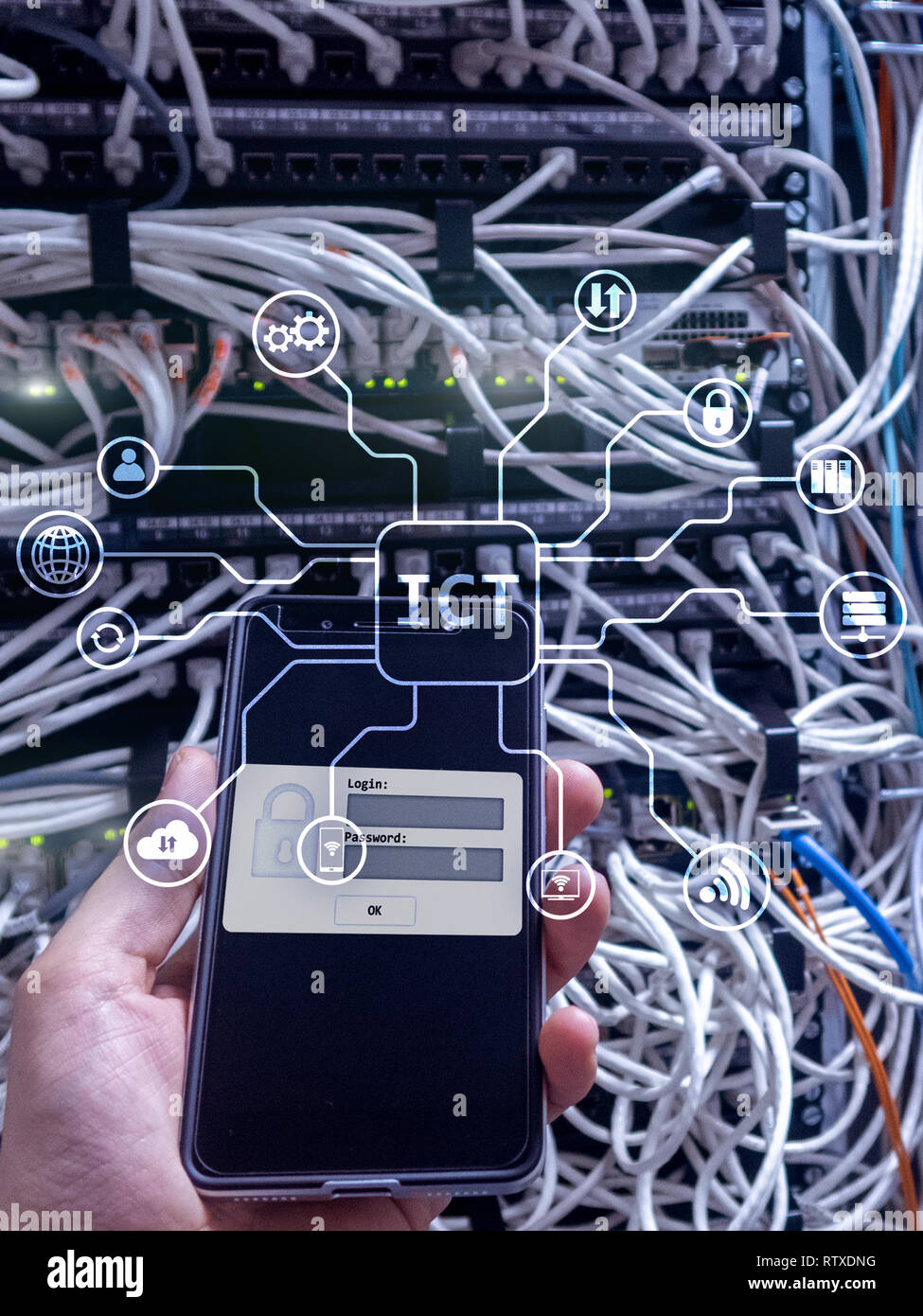ICT - information and communications technology concept on server room ...