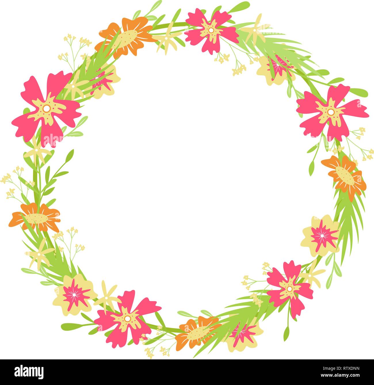 Round floral frame. Hand-drawn vector illustration. Spring colors Stock ...