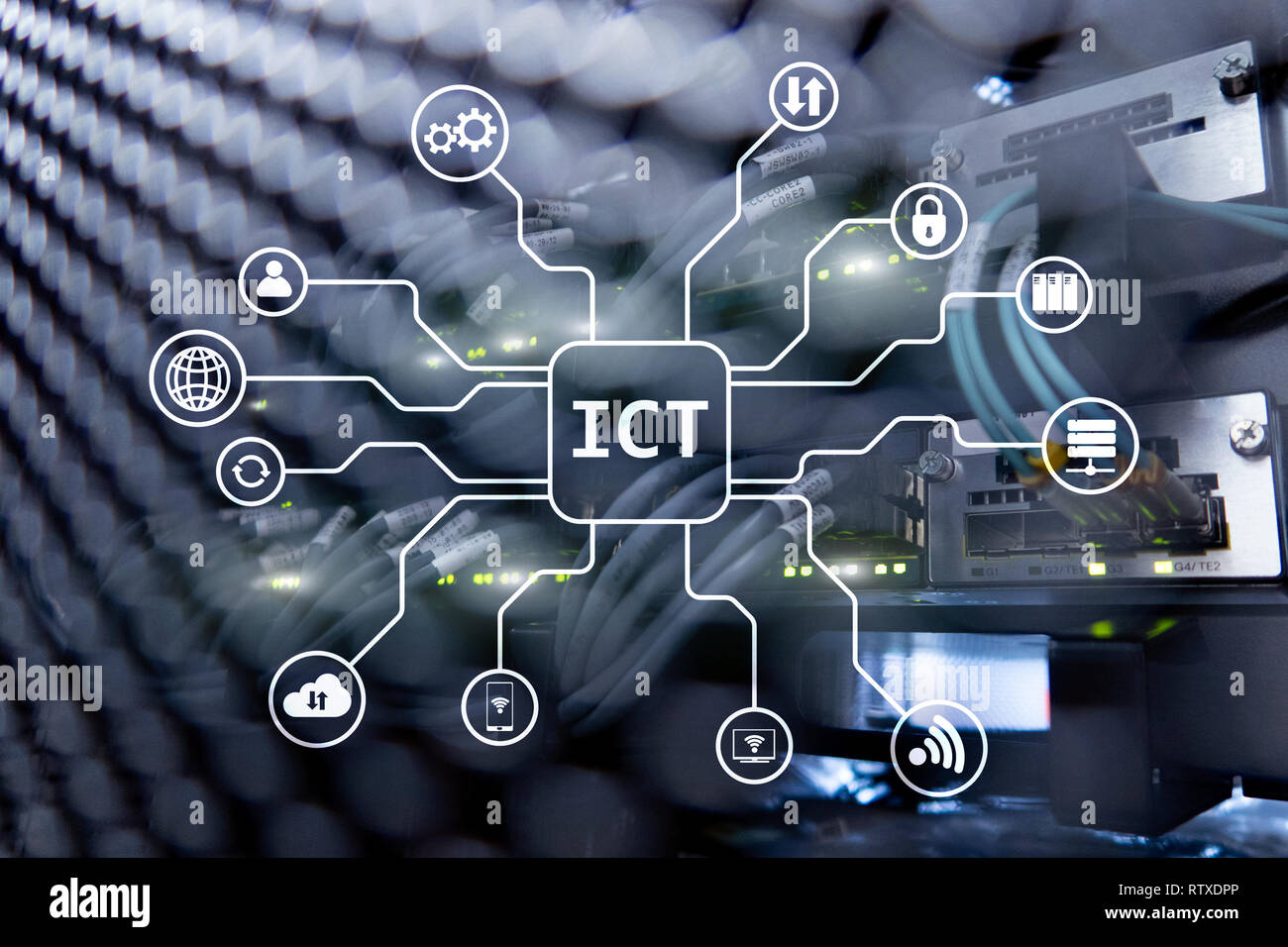 ICT - information and communications technology concept on server room ...