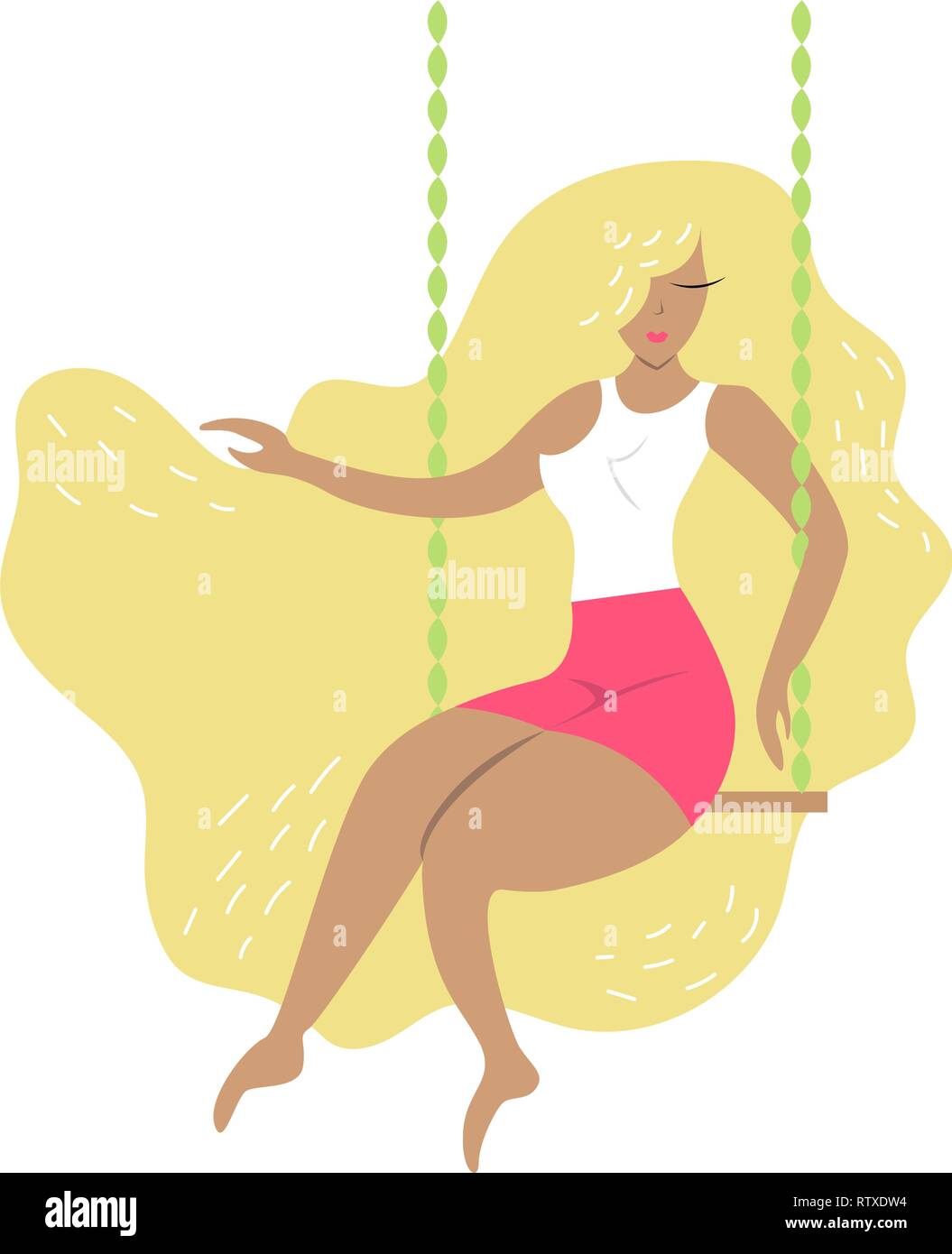 Hand-drawn vector blonde girl on the swing . Springtime Stock Vector ...