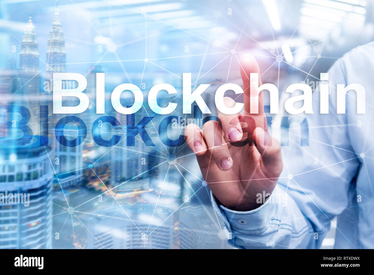 Blockchain technology Concept on server background. Data encryption ...