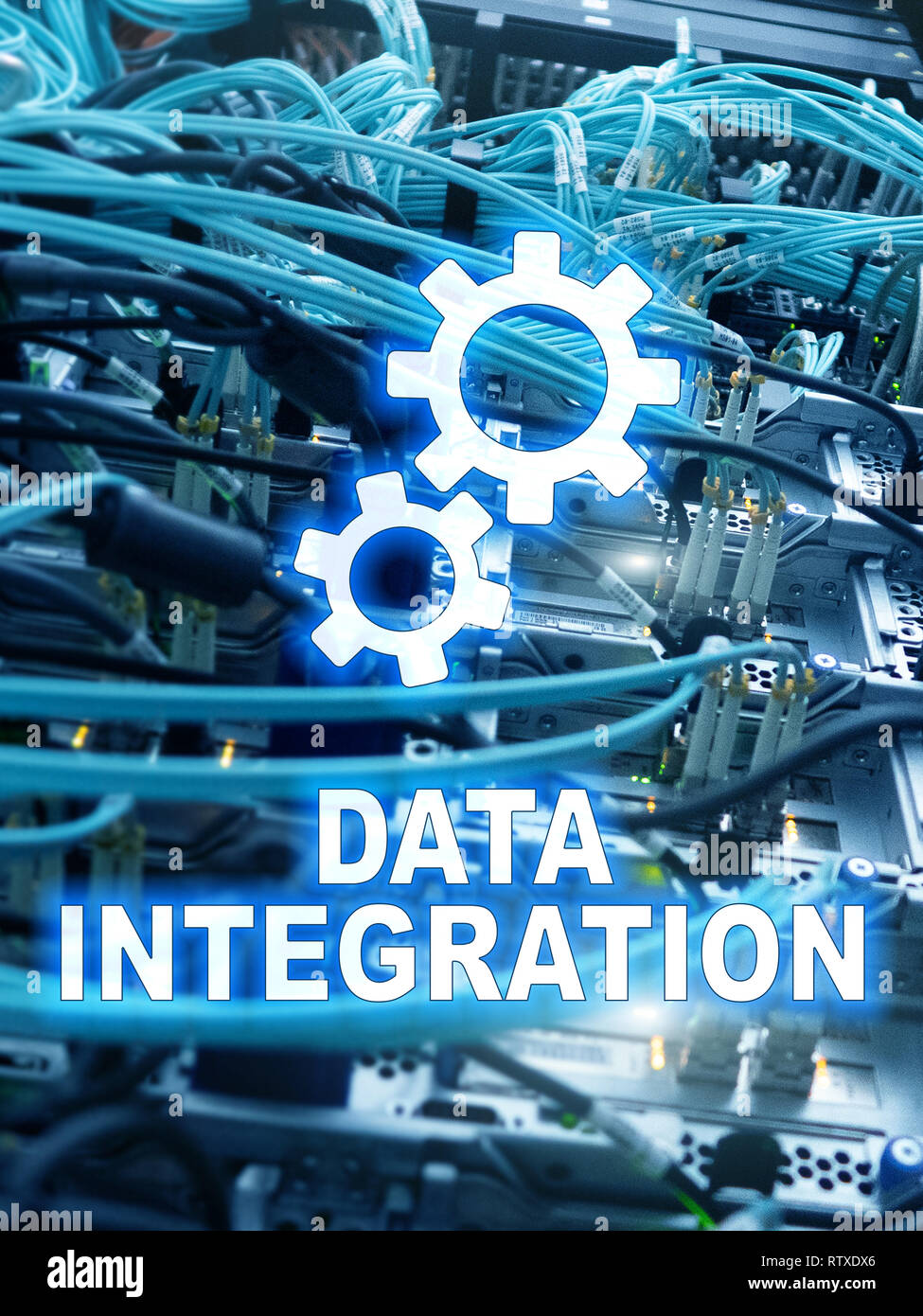 Data integration information technology concept on server room ...