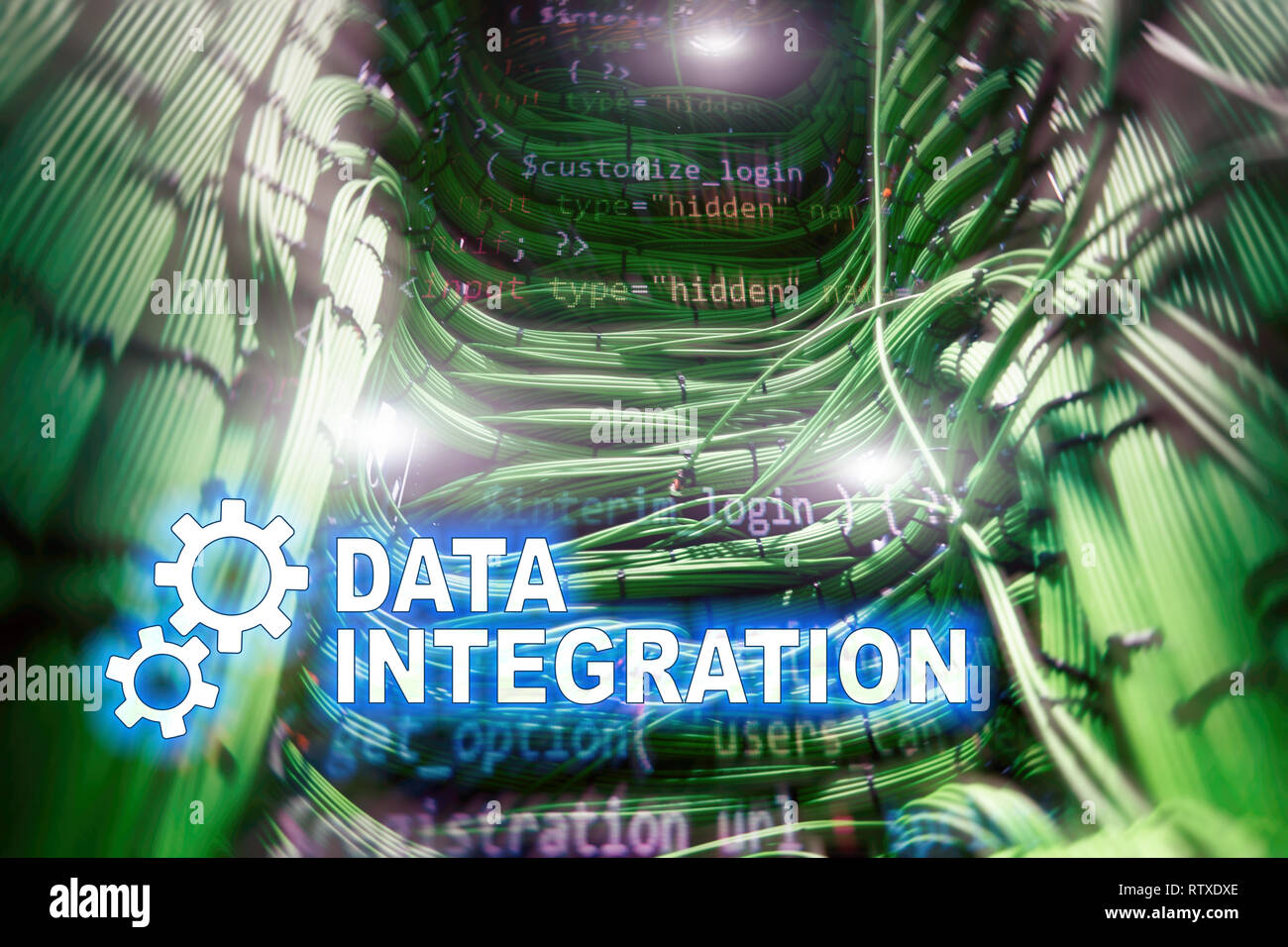 Data integration information technology concept on server room ...