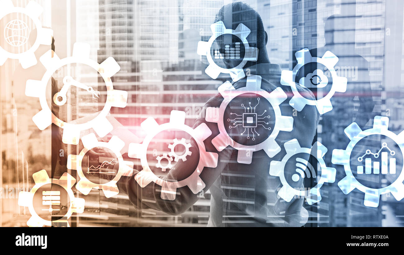 Automation technology and smart industry concept on blurred abstract ...