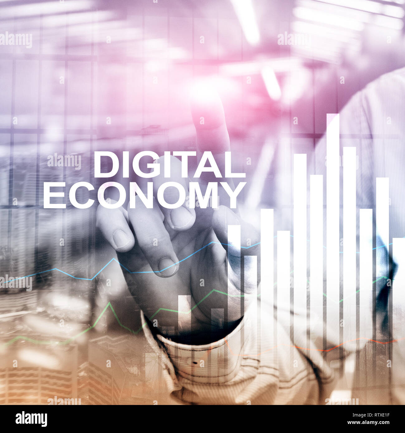 DIgital economy, financial technology concept on blurred background ...