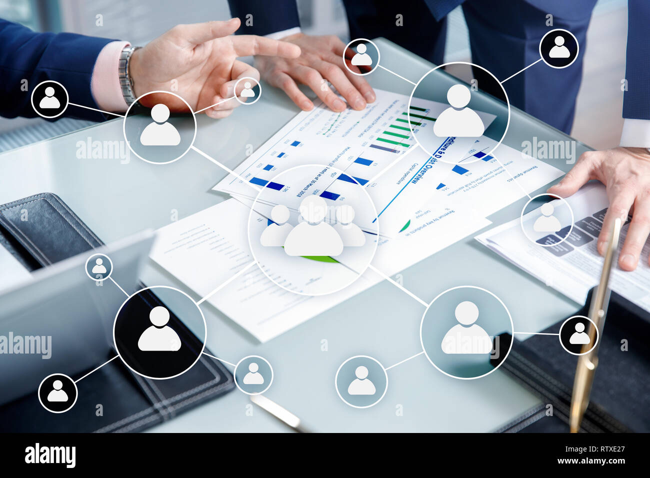 HR - Human resources management concept on blurred business center ...