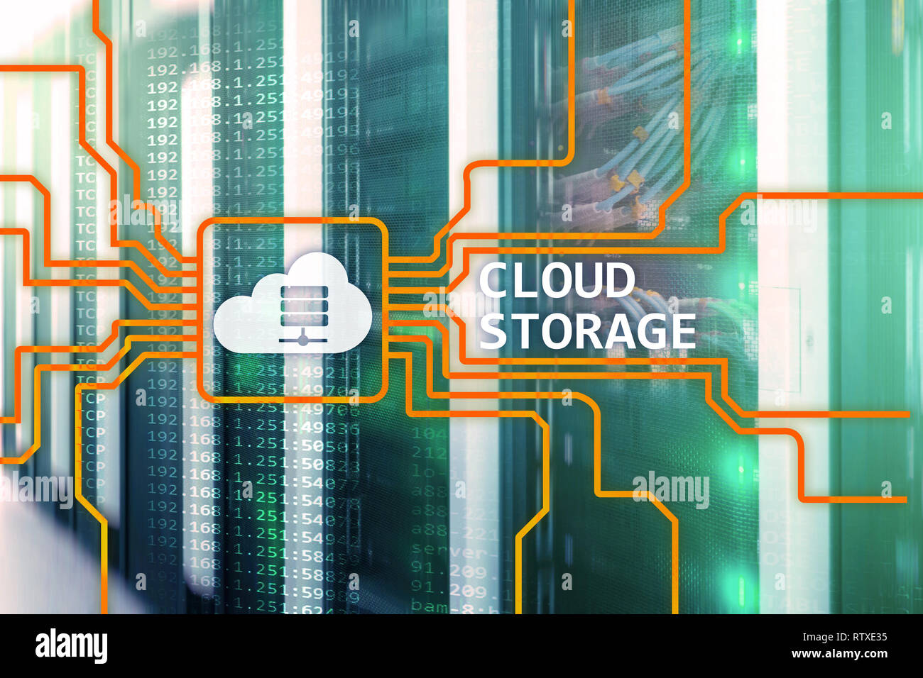 Cloud data storage concept on server room background Stock Photo - Alamy