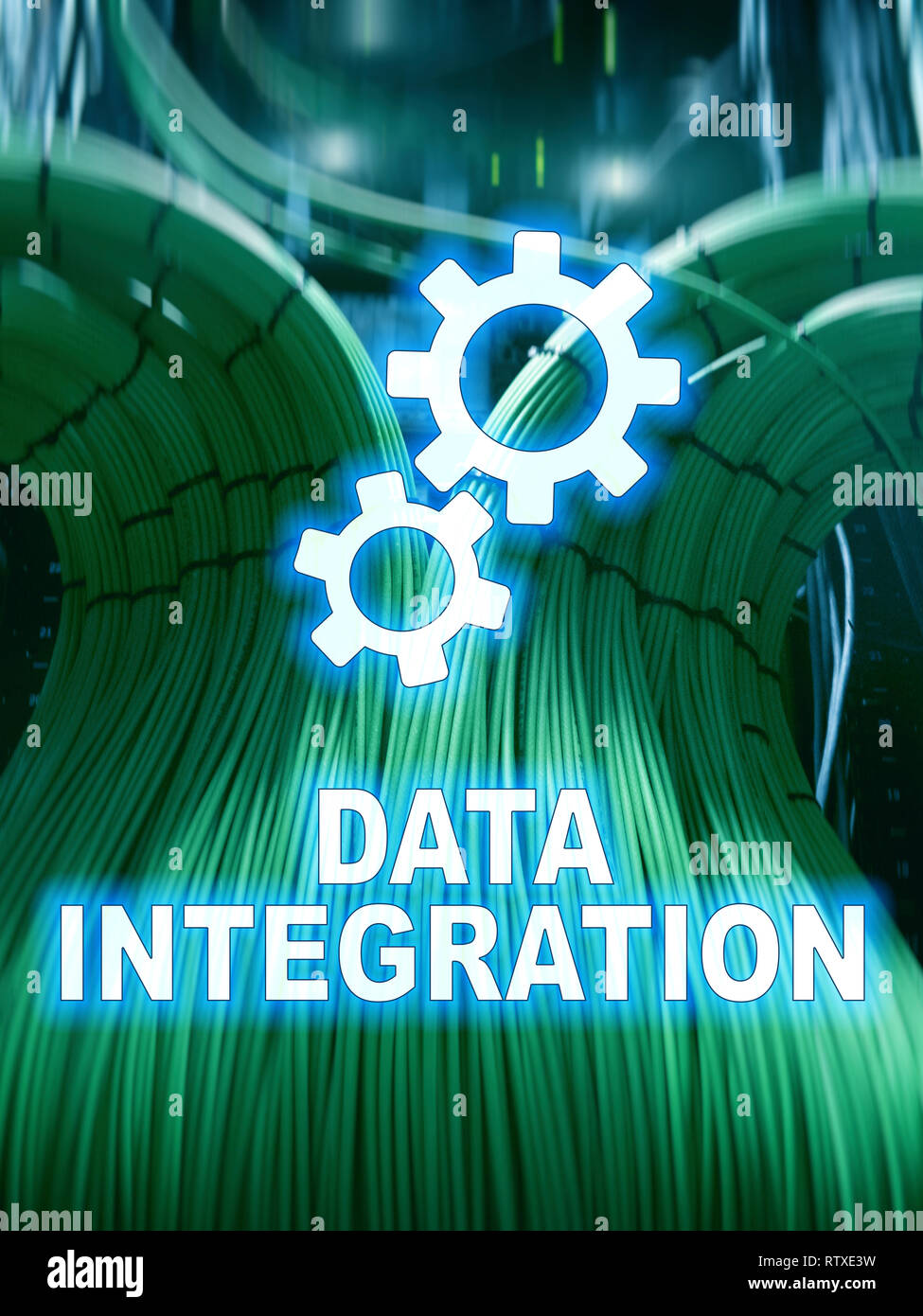 Data integration information technology concept on server room ...