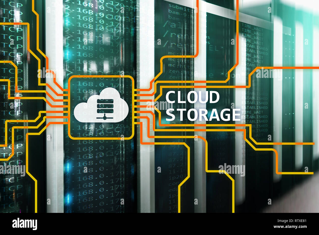 Cloud data storage concept on server room background Stock Photo - Alamy