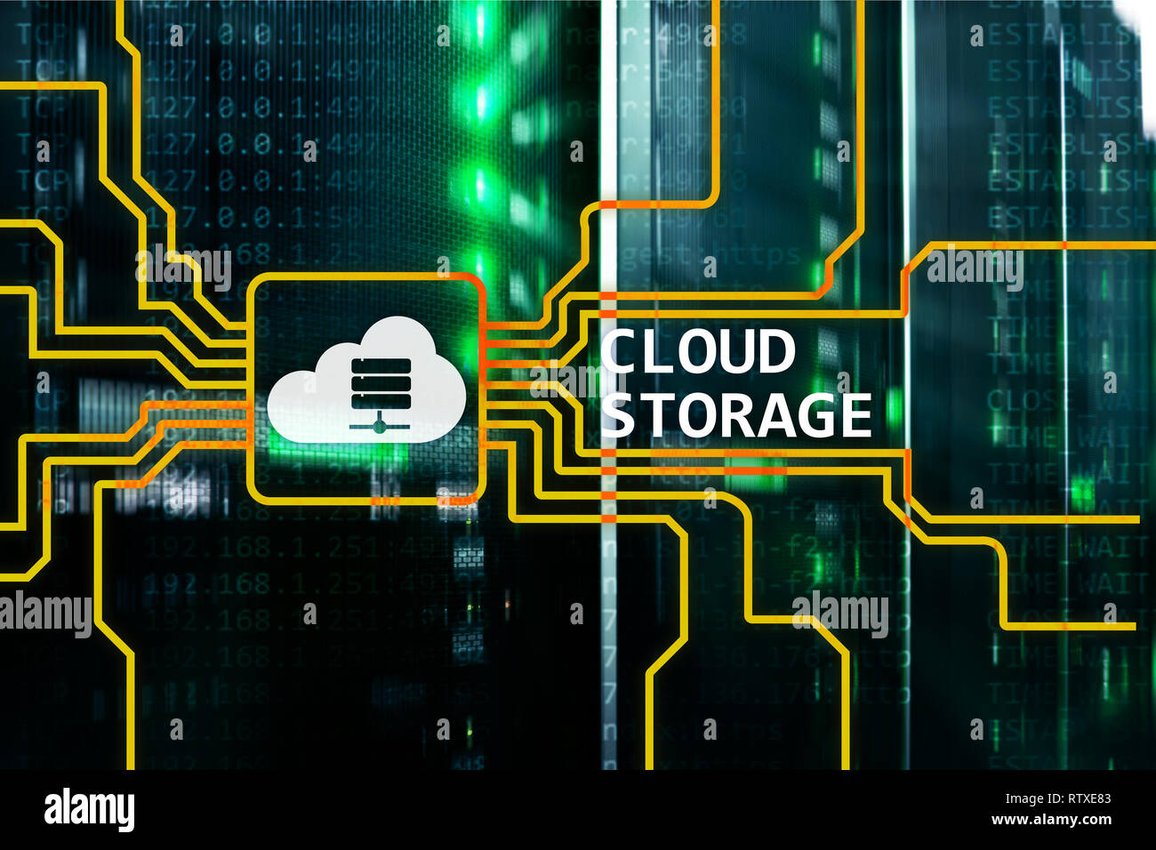 Cloud data storage concept on server room background Stock Photo - Alamy