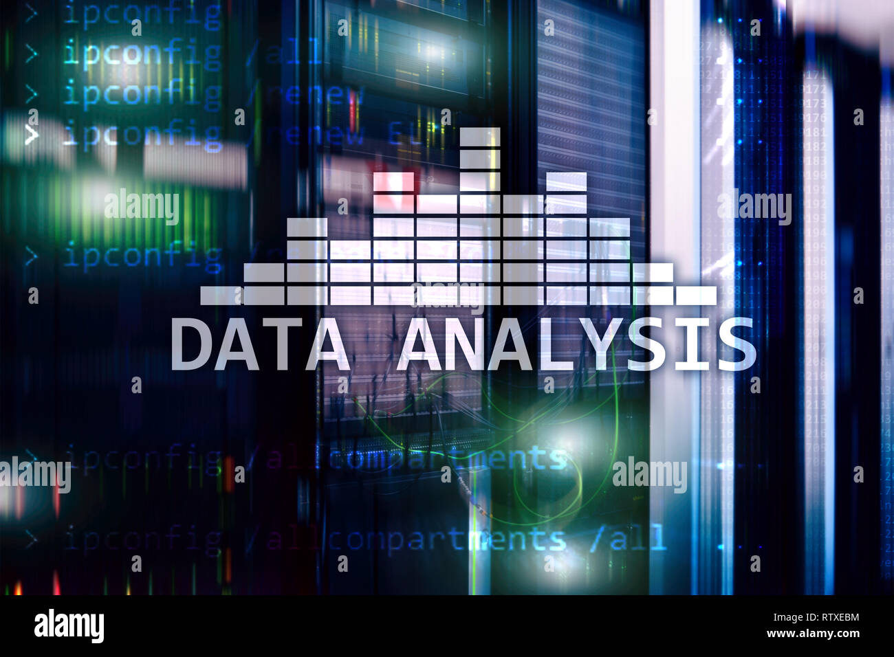Big Data analysis text on server room background. Internet and modern ...