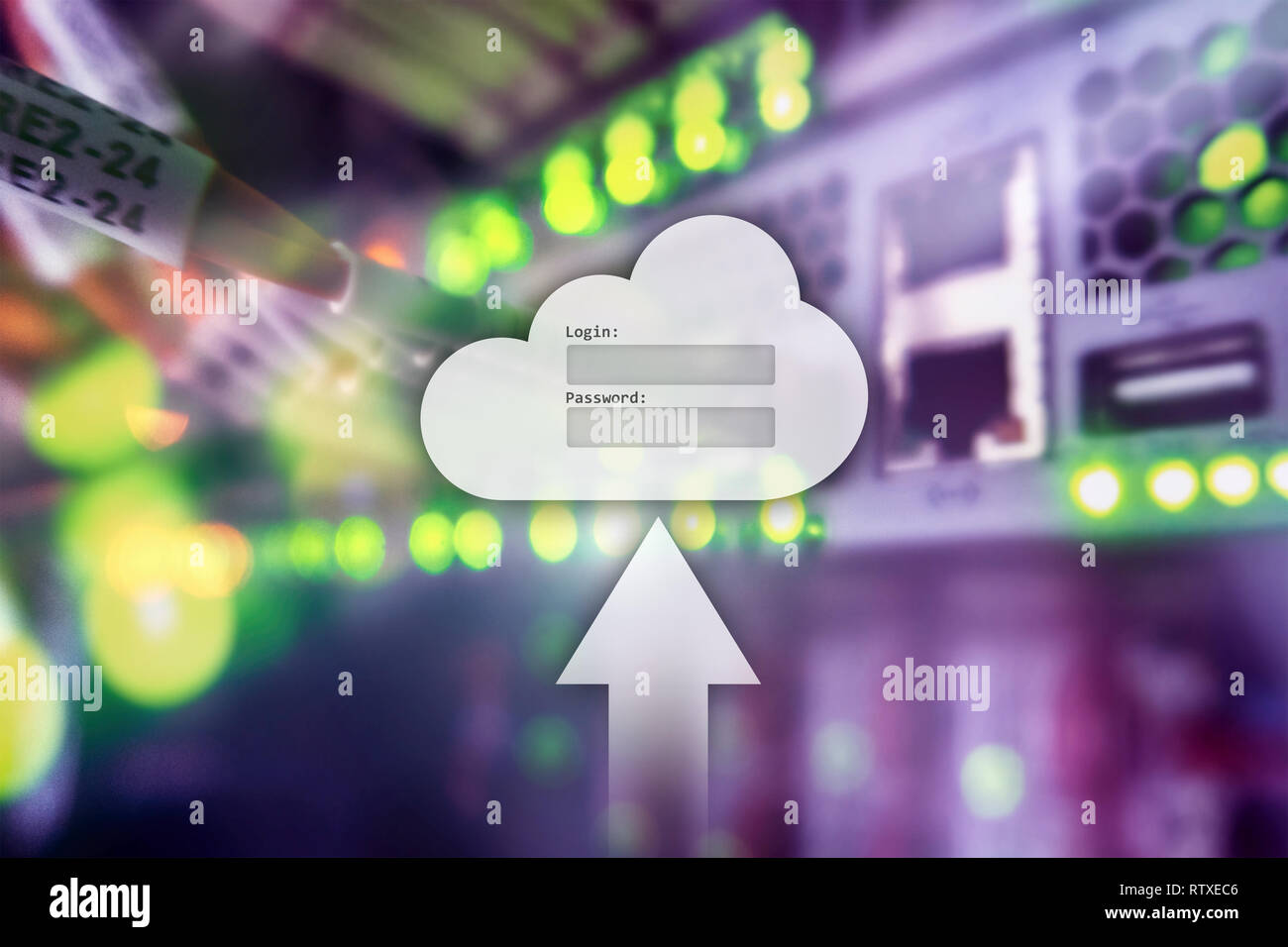 Cloud storage, data access, login and password request window on server ...