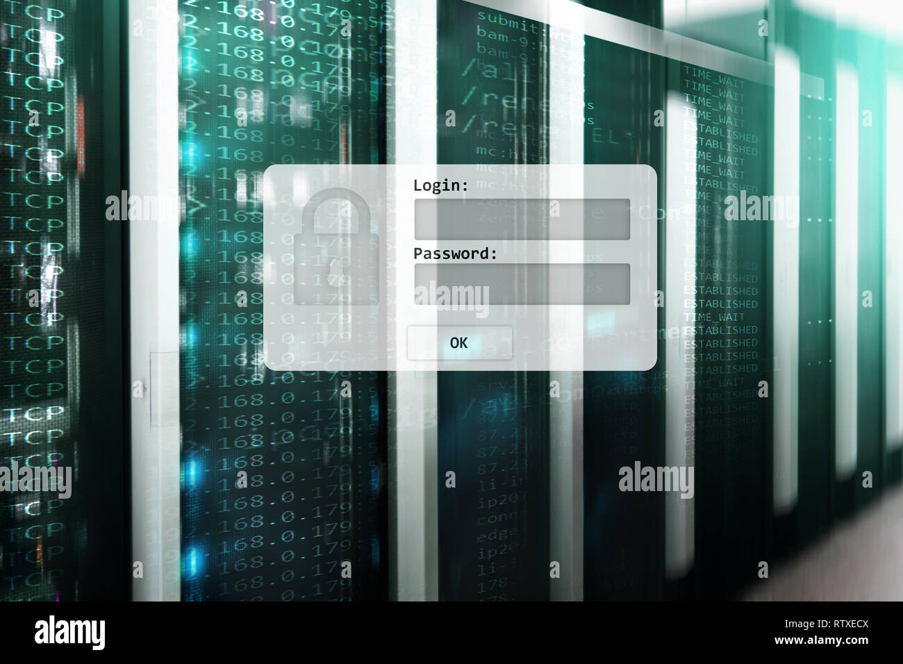 Server room, login and password request, data access and security Stock ...