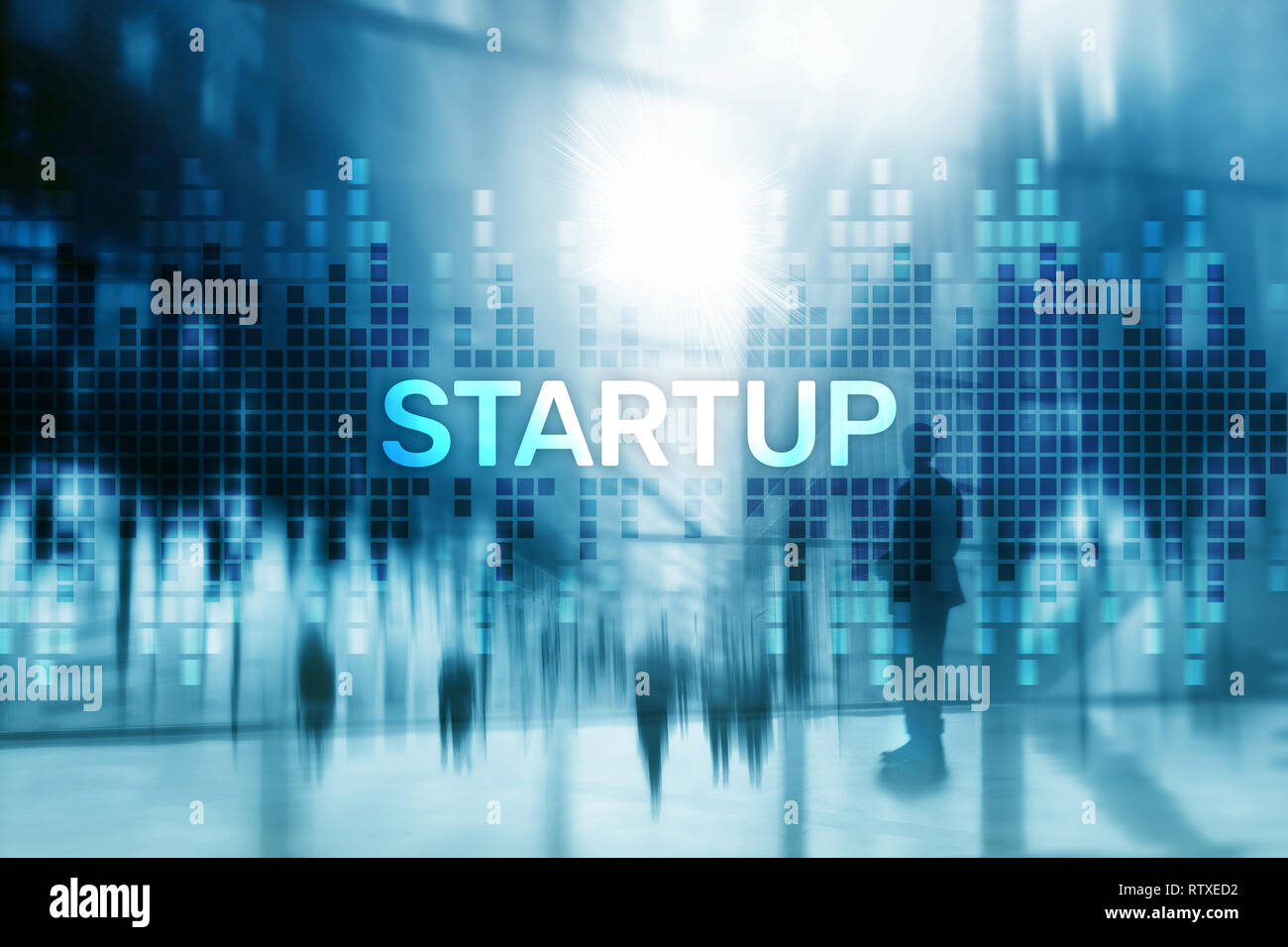 Startup concept with double exposure diagrams blurred background Stock ...