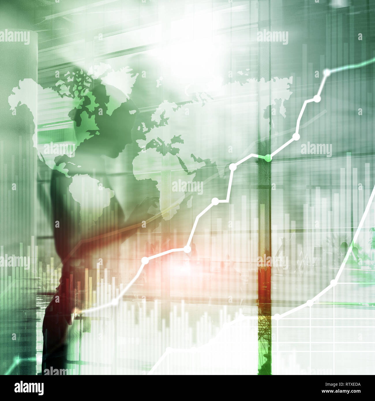 Business abstract background double exposure graph, chart and diagram ...