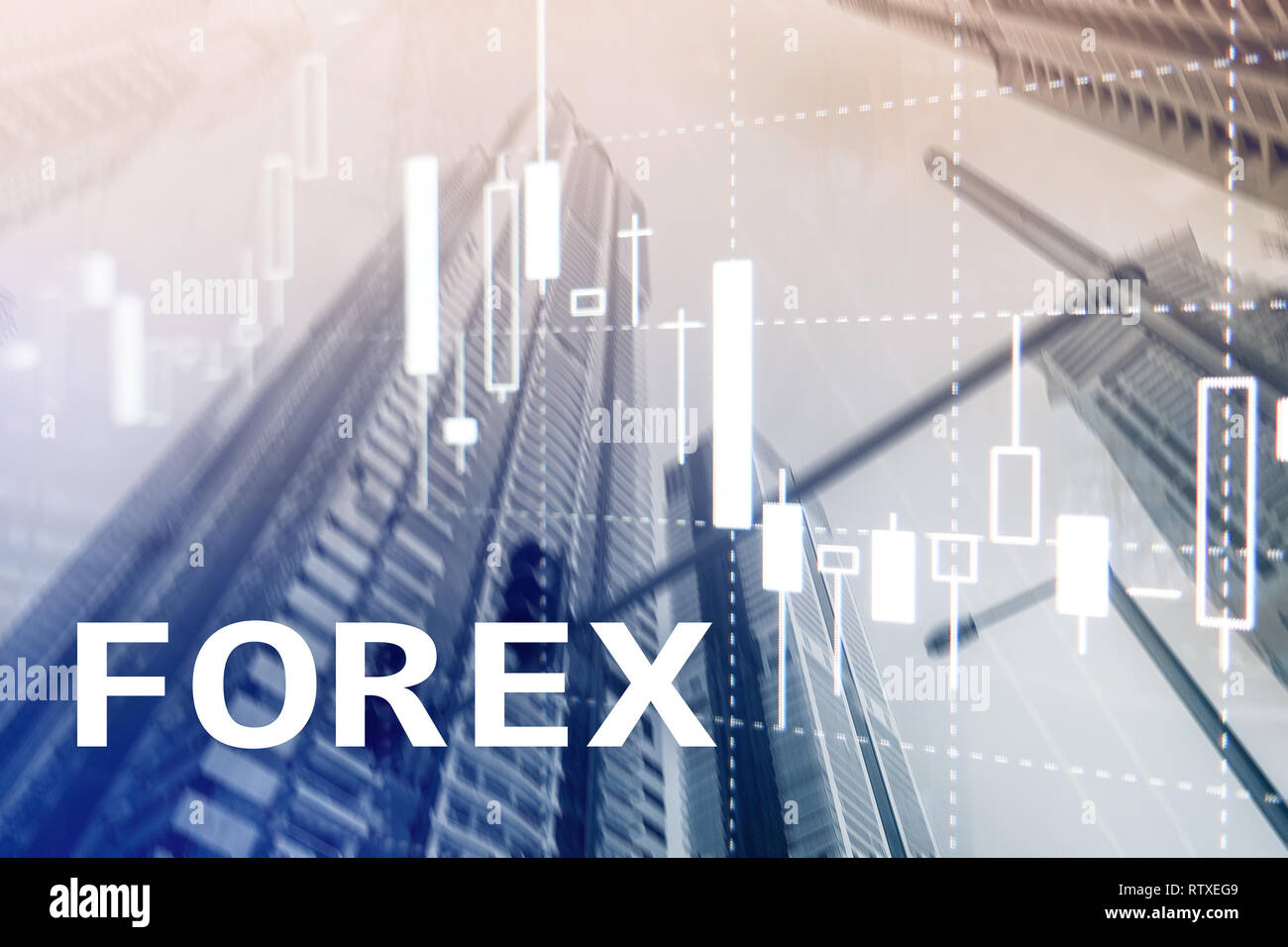 Forex trading, financial candle chart and graphs on blurred business ...