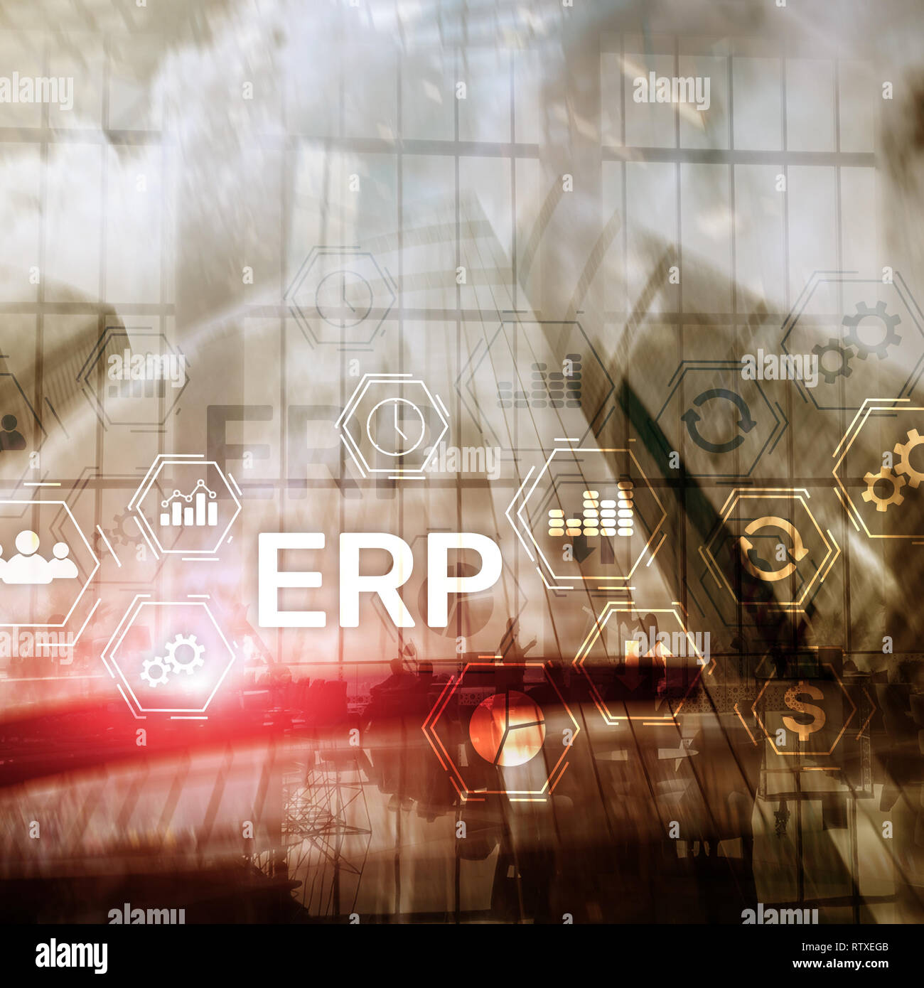 ERP system, Enterprise resource planning on blurred background ...