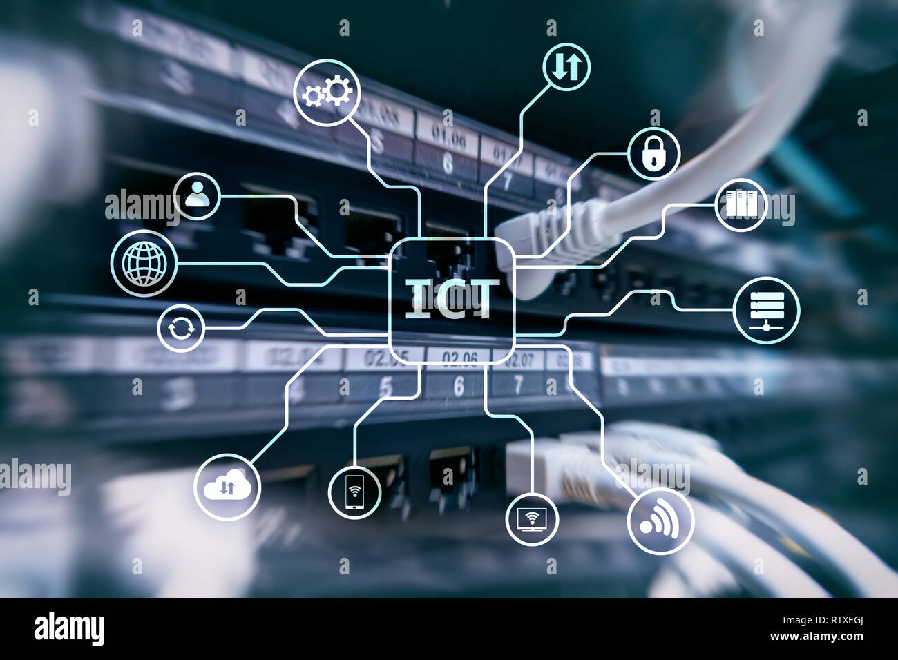 ICT - information and communications technology concept on server room ...