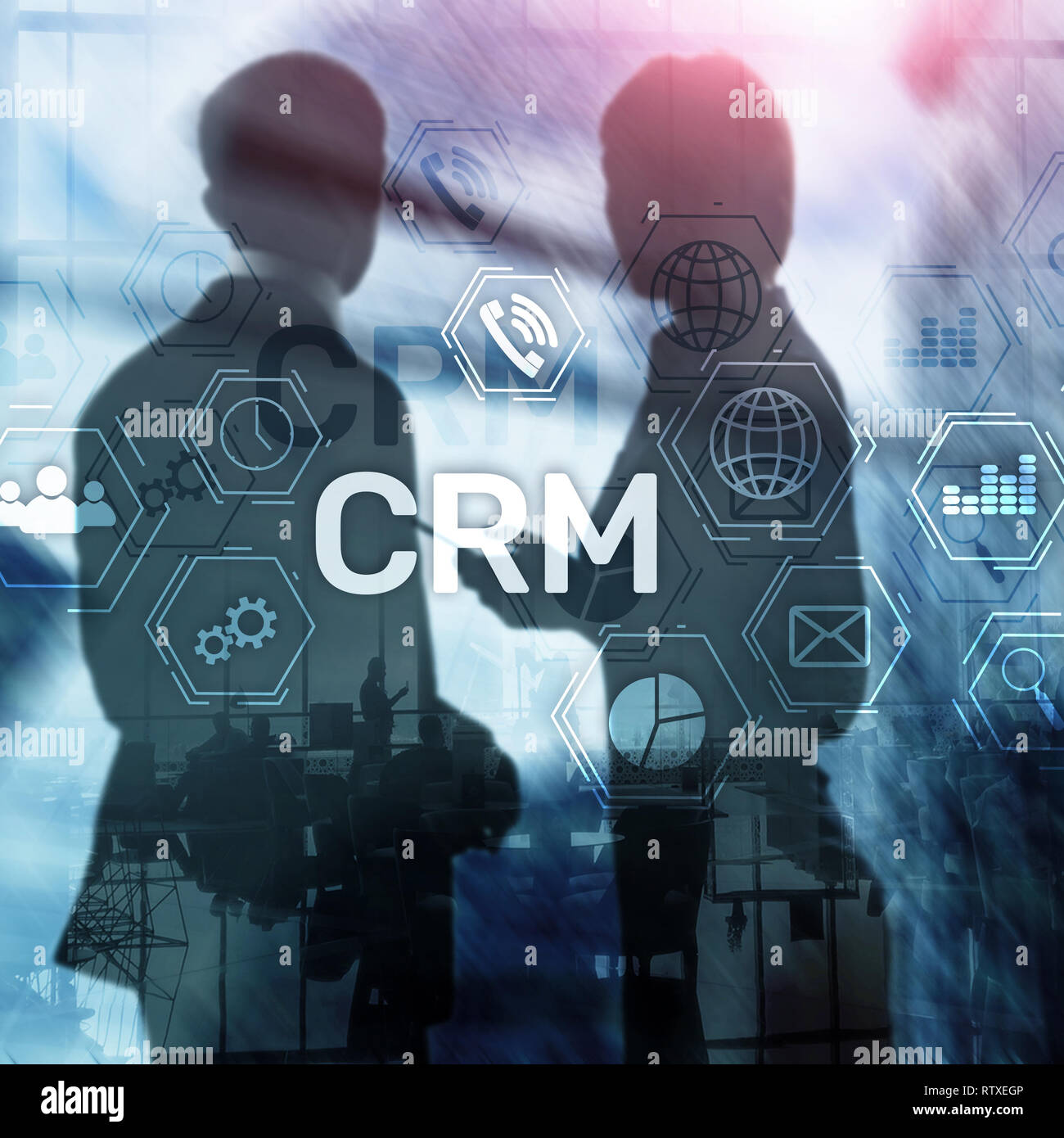 CRM, Customer relationship management system concept on abstract ...