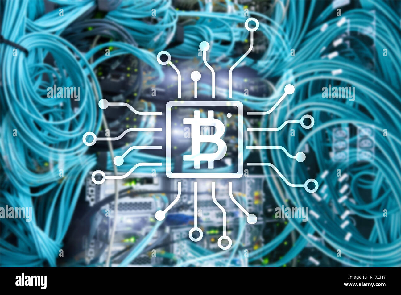 Bitcoin, Blockchain concept on server room background Stock Photo - Alamy