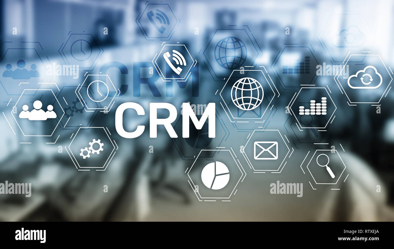 CRM, Customer relationship management system concept on abstract blurred background Stock Photo ...