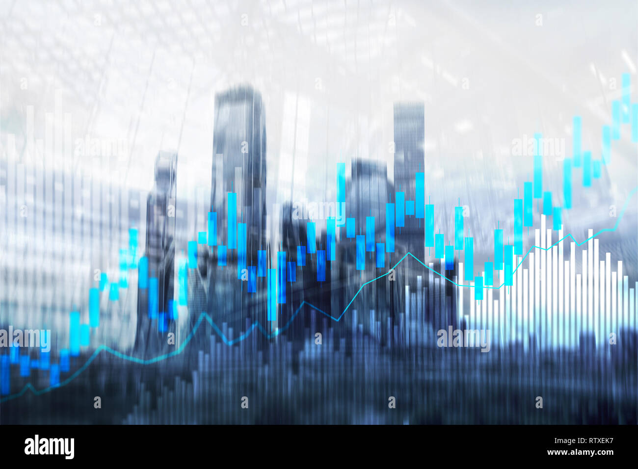 Stock trading candlestick chart and diagrams on blurred office center ...