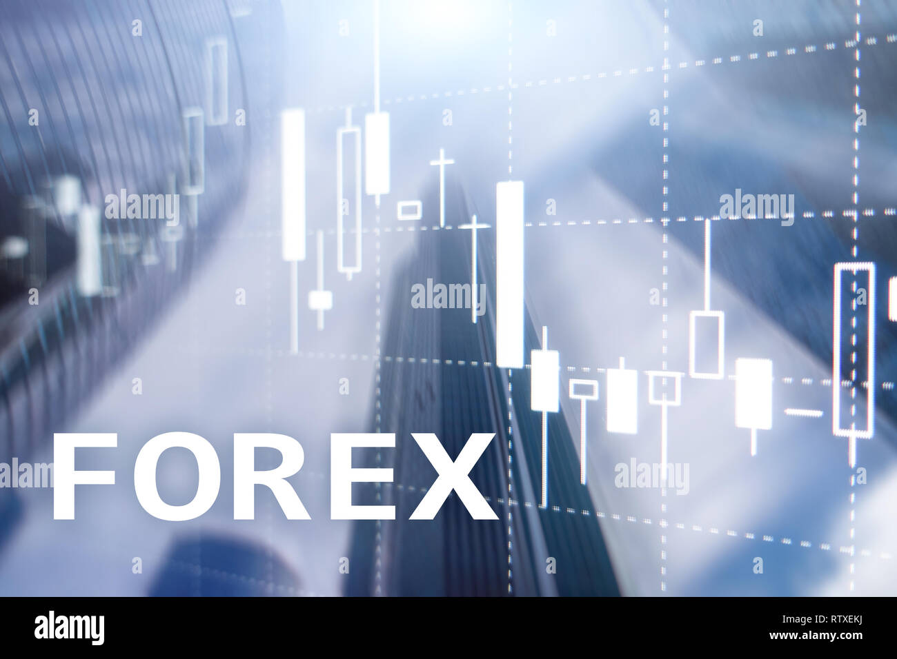 Forex trading, financial candle chart and graphs on blurred business ...