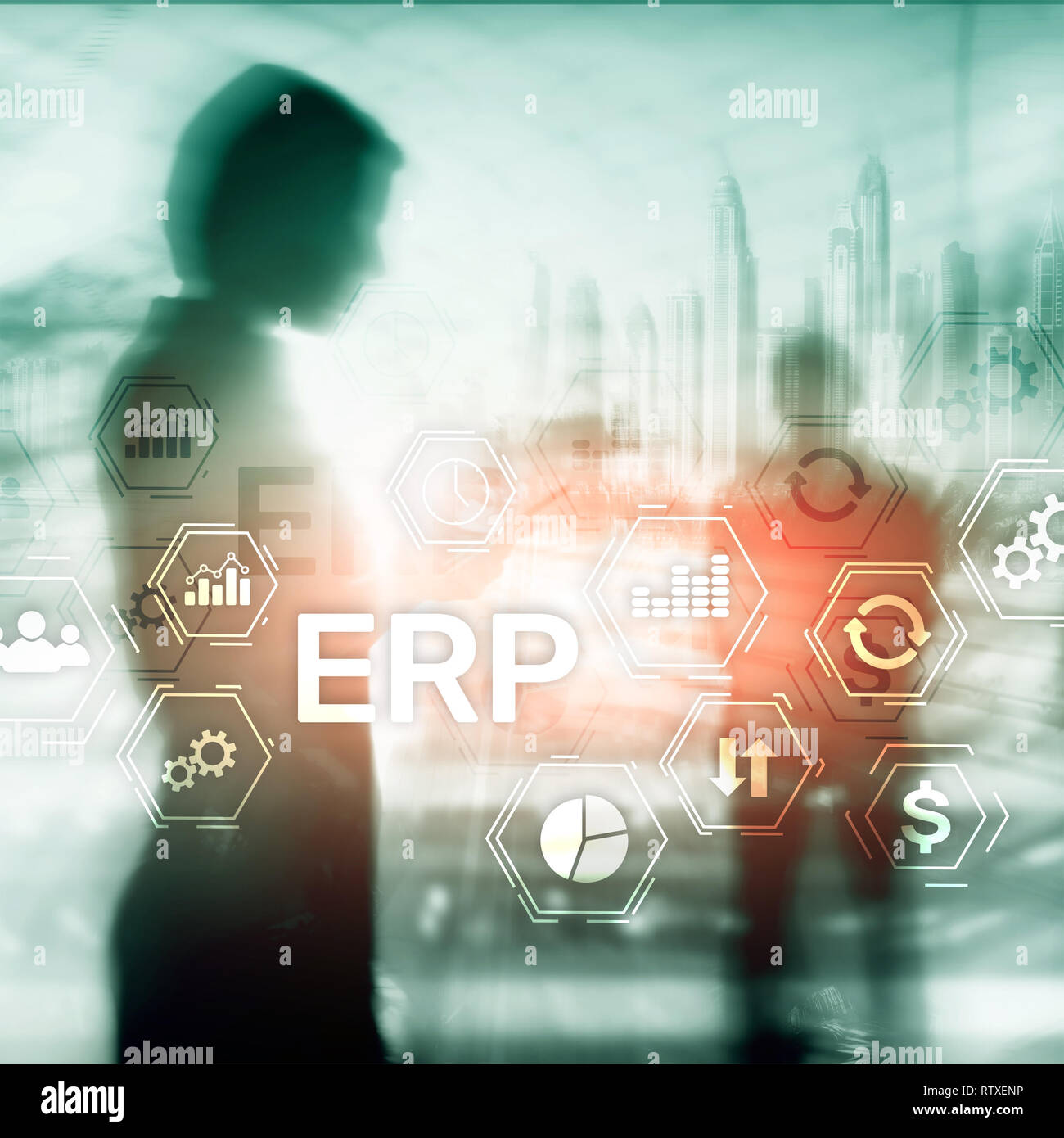 ERP system, Enterprise resource planning on blurred background ...