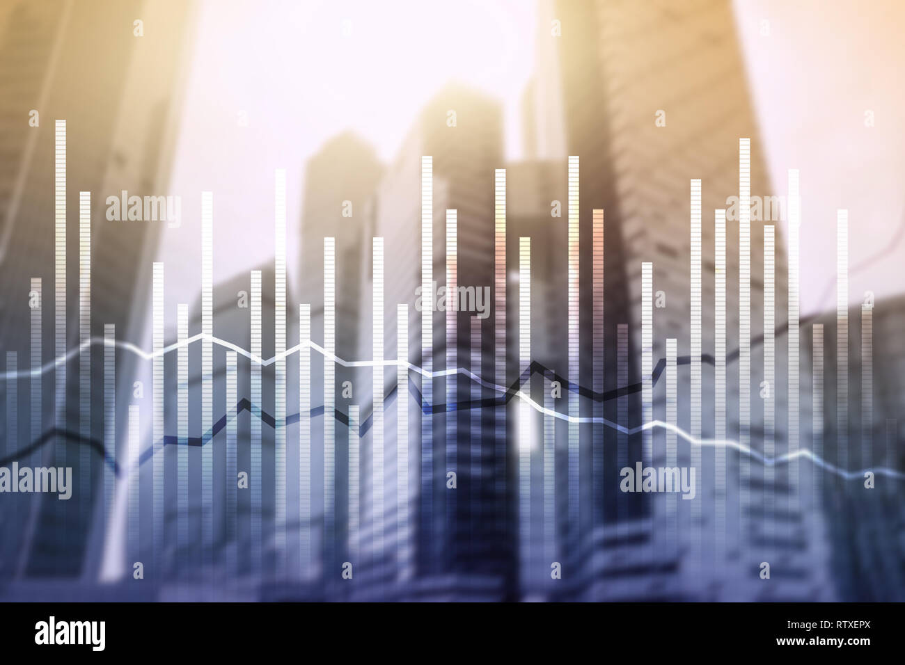 Double exposure Economics growth diagrams on blurred background ...